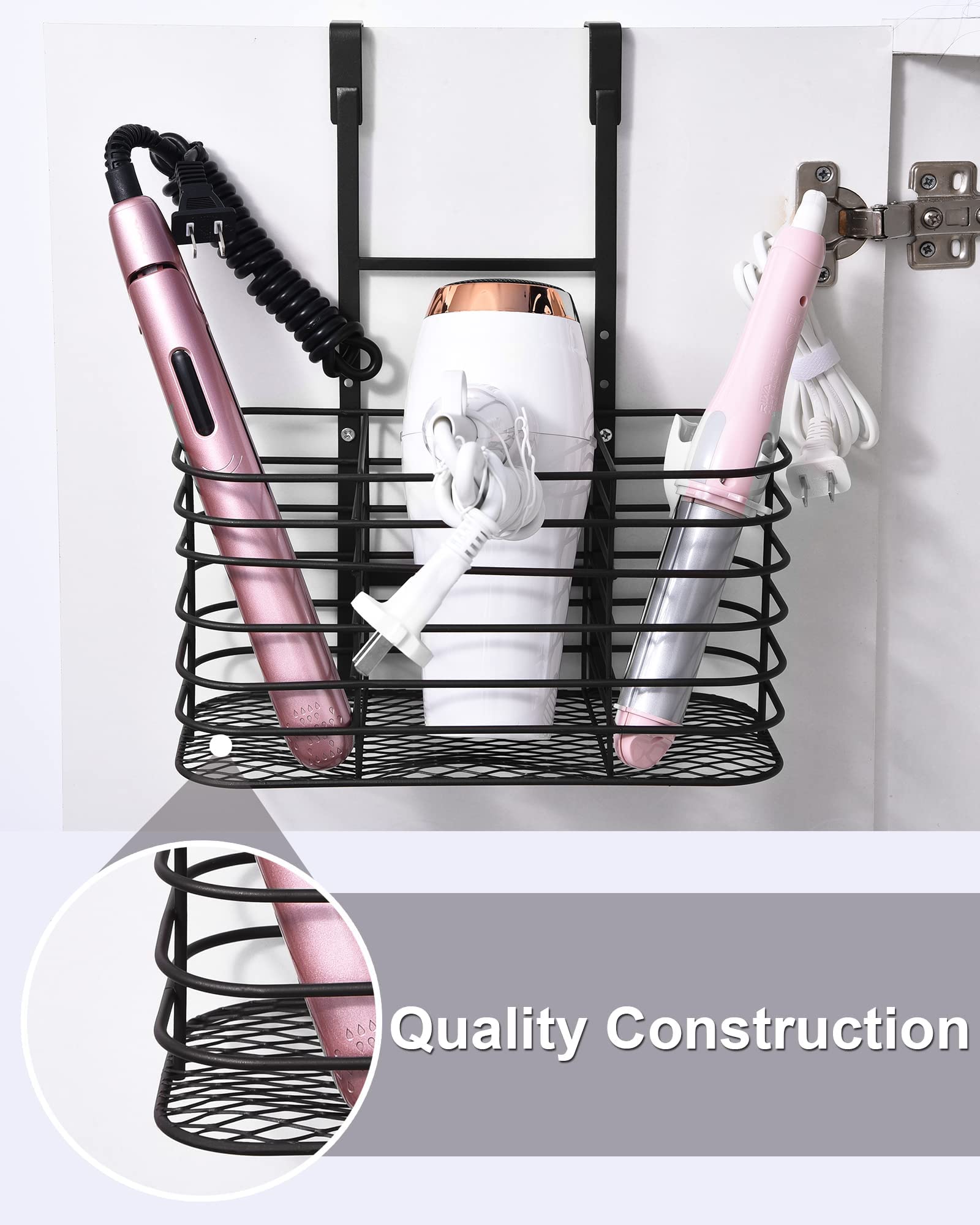 ULG Hair Dryer Holder, Hair Tool Organizer, 6 Adjustable Height, Wall Mounted/Cabinet Door, Bathroom Organizer Under Sink for Hair Dryer, Flat Irons, Curling Wands, Hair Straighteners, 3 Sections