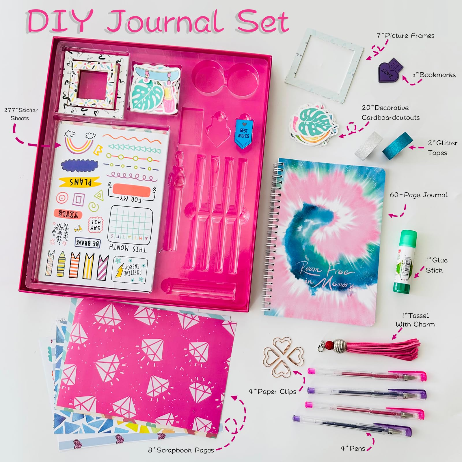 BONWORL DIY Journal Kit, Birthday Idea Gifts for Girls Ages of 8 9 10 11 12 13 Years Old and Up, Fashion Toys for Girls, 8-13 Year Old Girl Art & Crafts Gifts, Scrapbook and Journal Set