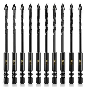 averzella 3/16" tungsten carbide concrete drill bit set with four-cross edge& hex shank,10 pcs 5mm drill bits for metal,masonry drill bit set 3/16 inch for tile/ceramic/glass/mirror/brick/cement