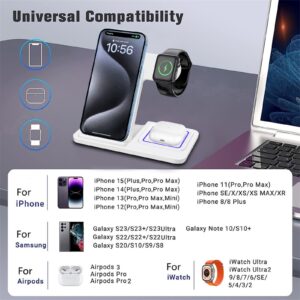 Wireless Charger,VNBBT 3 in 1 Wireless Charging Station Foldable for Apple iPhone/iWatch/Airpods,iPhone 15 14,13,12,11(Pro,Pro Max)/XR/XS/X/8(Plus),iWatch Ultra 9 8 7 6 SE 5 4 AirPods(No Adapter)