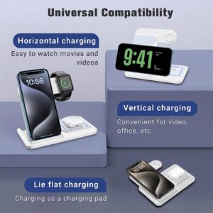 Wireless Charger,VNBBT 3 in 1 Wireless Charging Station Foldable for Apple iPhone/iWatch/Airpods,iPhone 15 14,13,12,11(Pro,Pro Max)/XR/XS/X/8(Plus),iWatch Ultra 9 8 7 6 SE 5 4 AirPods(No Adapter)