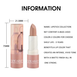 2 Colors Nude Matte Lipstick,Summer Nudes Velvety Paper Tube Lip Gloss Makeup Set,24 Hour Superstay Long Lasting Waterproof Non-Stick Cup Not Fade,Nude Lipstick Set for Women