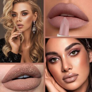 2 Colors Nude Matte Lipstick,Summer Nudes Velvety Paper Tube Lip Gloss Makeup Set,24 Hour Superstay Long Lasting Waterproof Non-Stick Cup Not Fade,Nude Lipstick Set for Women