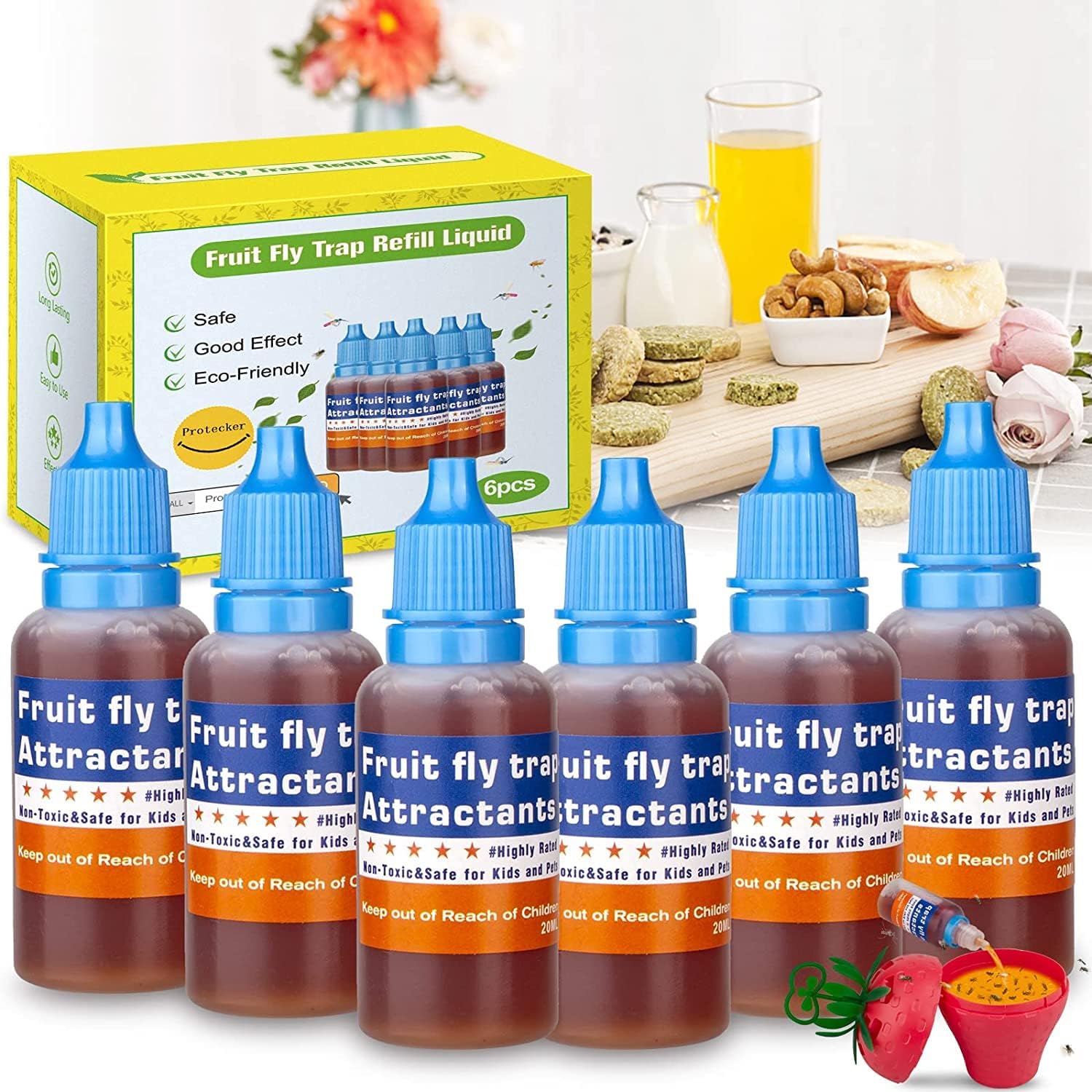 Fruit Fly Trap Bait Only,Fly Insects Trap Attractant for Indoor Outdoor,Effective Fruit Fly Trap Refills Liquid,Fruit Fly Trap Bait Refill for Home,Kitchen,Plants