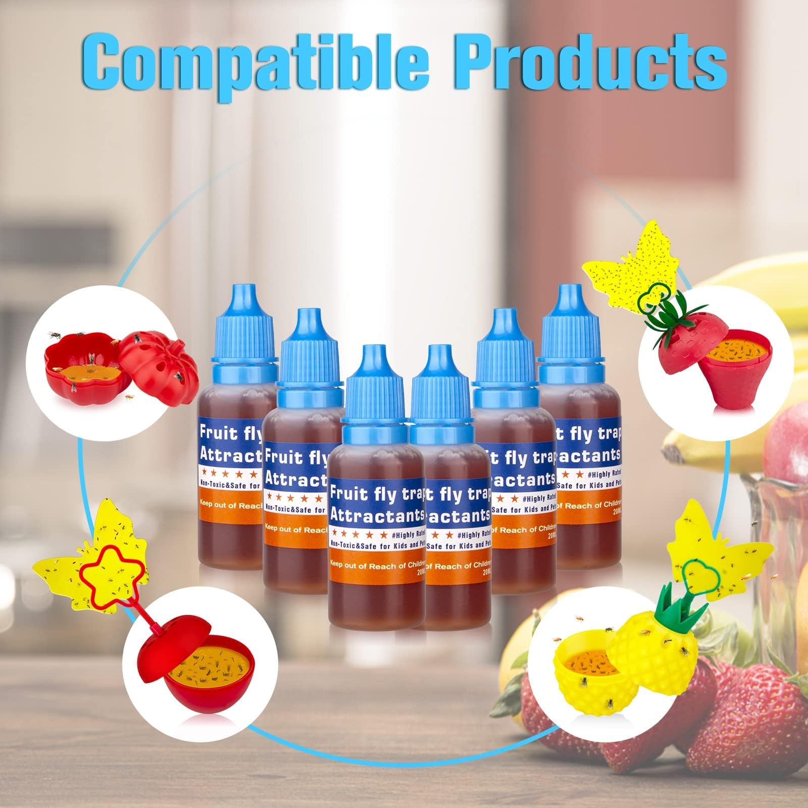 Fruit Fly Trap Bait Only,Fly Insects Trap Attractant for Indoor Outdoor,Effective Fruit Fly Trap Refills Liquid,Fruit Fly Trap Bait Refill for Home,Kitchen,Plants