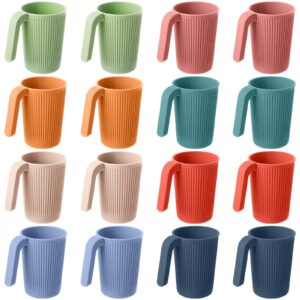 dandat 16 pcs wheat straw cup with handle colorful wheat straw mug stackable plastic coffee cups set 12 oz unbreakable coffee mug reusable plastic mug dishwasher safe for coffee milk tea, 4.3 x 3 inch