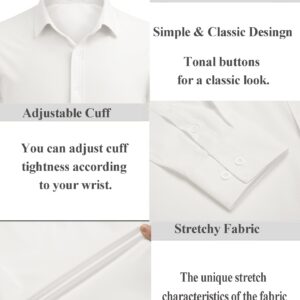 COOFANDY Mens Long Sleeve Dress Shirts Wrinkle Free Stretch Dress Shirt Casual Button Down Shirts A-White