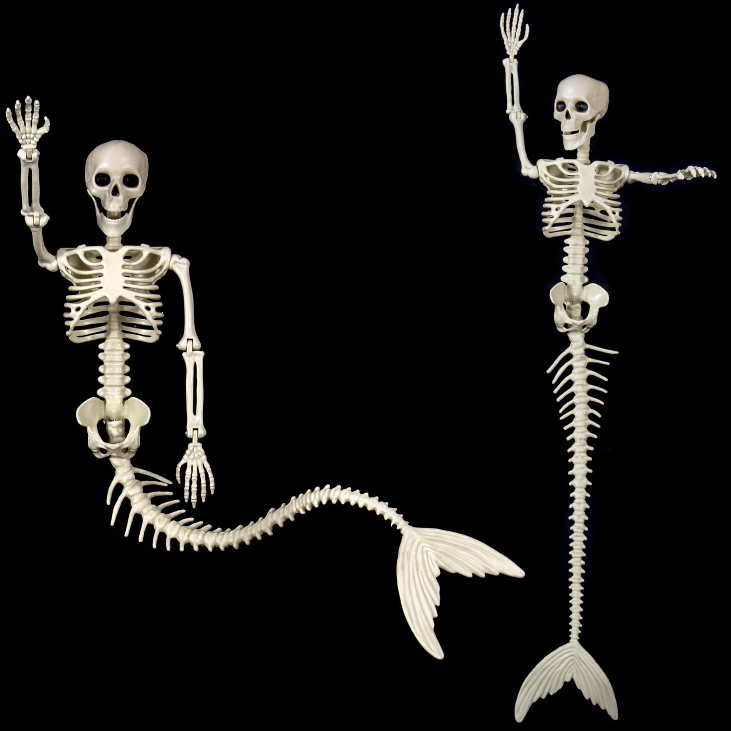 wymulot 2 Pack 33 Inches Mermaid Halloween Skeleton Pose-N-Stay Posable Movable Jonints Hanging for Halloween Decoration Decor Spooky Scene Party Favors