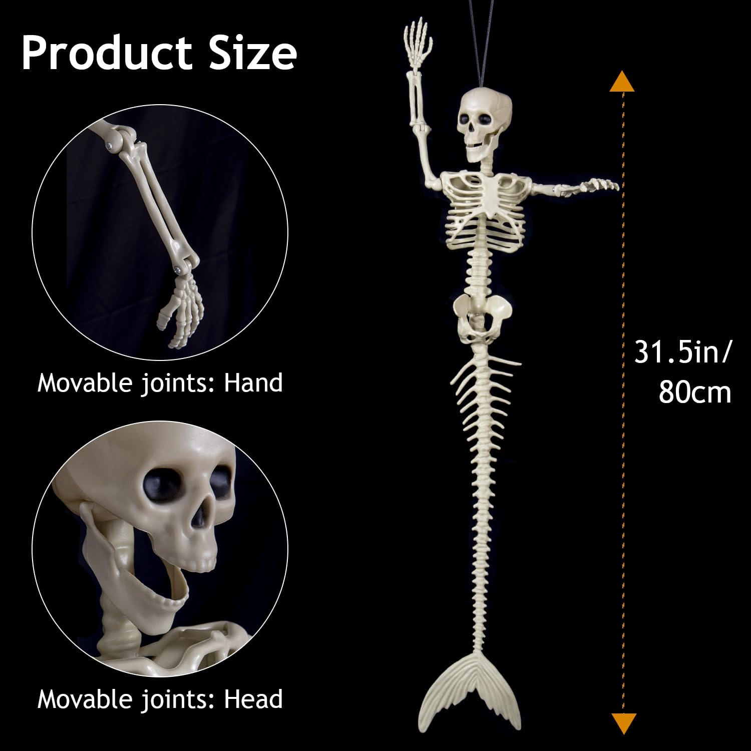 wymulot 2 Pack 33 Inches Mermaid Halloween Skeleton Pose-N-Stay Posable Movable Jonints Hanging for Halloween Decoration Decor Spooky Scene Party Favors