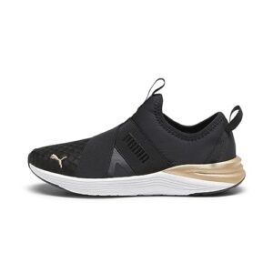 puma women's better foam prowl slip-on molten metals sneaker, puma black-puma gold-ash gray, 9.5