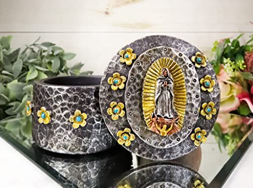 Ebros Gift Our Holy Lady Of Guadalupe Decorative Round Jewelry Rosary Box 3.25" Long Catholic Religious Inspirational Blessed Virgin Mary Mother Of Jesus Keepsake Trinket Keys Organizer Box Figurine