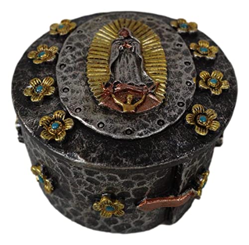 Ebros Gift Our Holy Lady Of Guadalupe Decorative Round Jewelry Rosary Box 3.25" Long Catholic Religious Inspirational Blessed Virgin Mary Mother Of Jesus Keepsake Trinket Keys Organizer Box Figurine