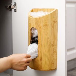 Bamboo Grocery Bag Holder,Trash Bag Dispenser,Wall Mount Plastic Bag Saver,Organizer for Plastic Bags