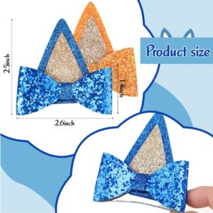 Bicllcsdd Dog Birthday Party Supplies，Blue Party Decorations Ears Hair Bow Clips for Kid, Boys and Girls Halloween Costume Accessories Animal Cosplay (4 PCS)