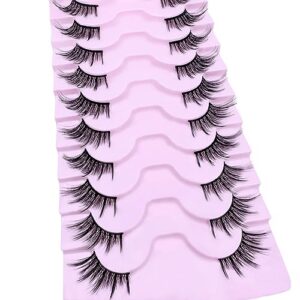 SLSXNL Half Lashes Natural Look Cat Eye 16 mm Wispy Thin Band Manga Lashes 10 Pairs False Eyelashes Cateye Half Eyelashes