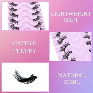 SLSXNL Half Lashes Natural Look Cat Eye 16 mm Wispy Thin Band Manga Lashes 10 Pairs False Eyelashes Cateye Half Eyelashes