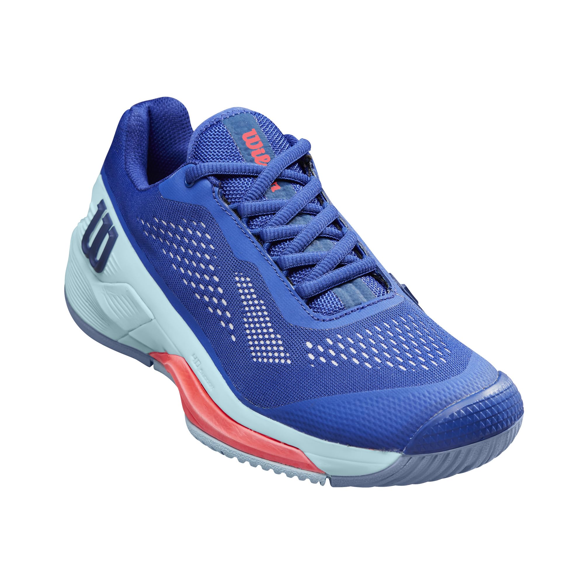 WILSON Women's Rush Pro 4.0 Sneaker, Blue/Cooling Spray/Diva Pink, 7.5