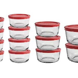 Anchor Hocking 26 Piece Glass Storage Containers with Lids (13 Glass Food Storage Containers & 13 Red SnugFit Lids)