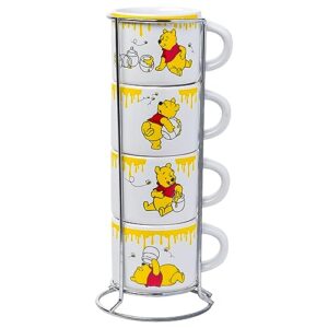 silver buffalo disney winnie the pooh honey hunny drips 4pc stackable ceramic espresso small cup set, 3 ounces