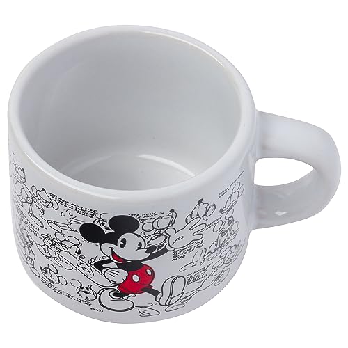 Silver Buffalo Disney Mickey Mouse Vintage Sketches Art 4pc Stackable Ceramic Espresso Small Cup Set, 3 Ounces