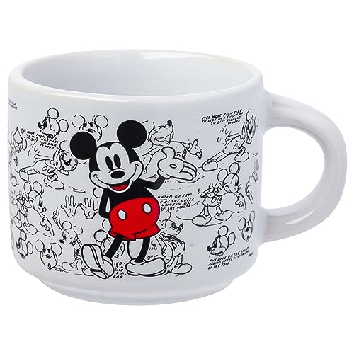 Silver Buffalo Disney Mickey Mouse Vintage Sketches Art 4pc Stackable Ceramic Espresso Small Cup Set, 3 Ounces