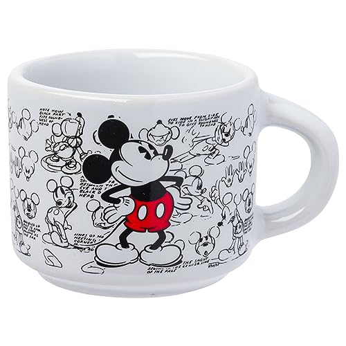 Silver Buffalo Disney Mickey Mouse Vintage Sketches Art 4pc Stackable Ceramic Espresso Small Cup Set, 3 Ounces