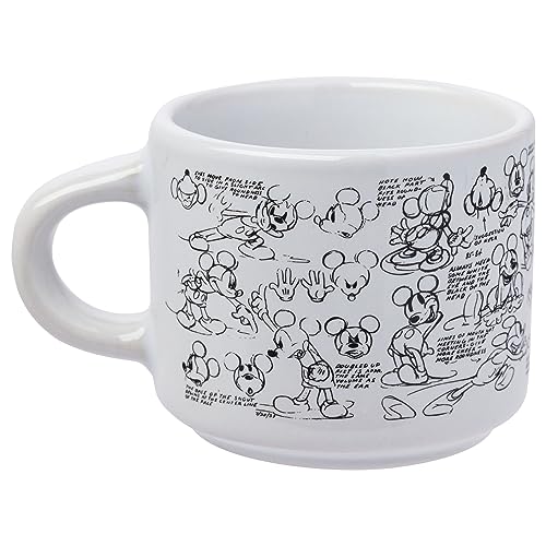 Silver Buffalo Disney Mickey Mouse Vintage Sketches Art 4pc Stackable Ceramic Espresso Small Cup Set, 3 Ounces