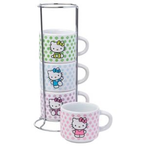 silver buffalo sanrio hello kitty polka dots 4pc stackable ceramic espresso small cup set, 3 ounces