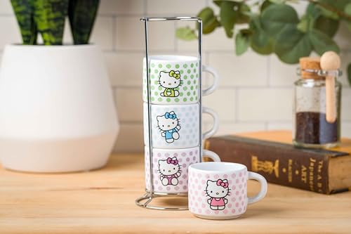 Silver Buffalo Sanrio Hello Kitty Polka Dots 4pc Stackable Ceramic Espresso Small Cup Set, 3 Ounces