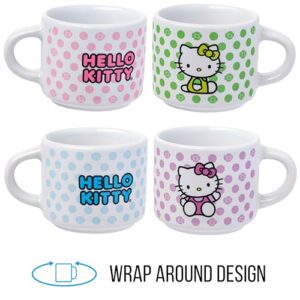 Silver Buffalo Sanrio Hello Kitty Polka Dots 4pc Stackable Ceramic Espresso Small Cup Set, 3 Ounces