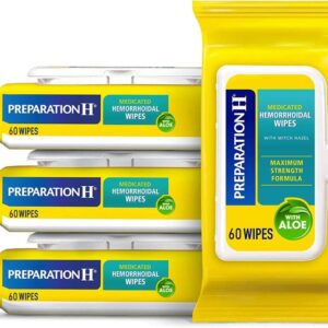 Preparation H Hemorrhoid Flushable Wipes with Witch Hazel for Skin Irritation Relief - 60 Count (Pack of 4)