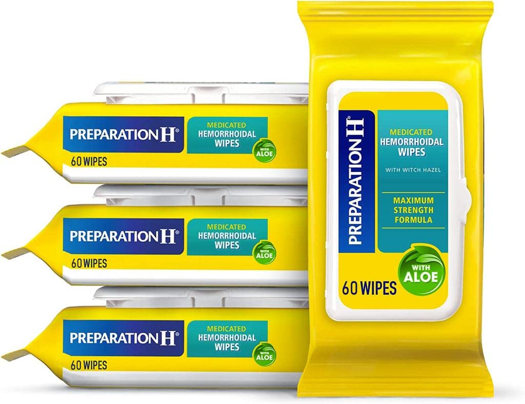 Preparation H Hemorrhoid Flushable Wipes with Witch Hazel for Skin Irritation Relief - 60 Count (Pack of 4)