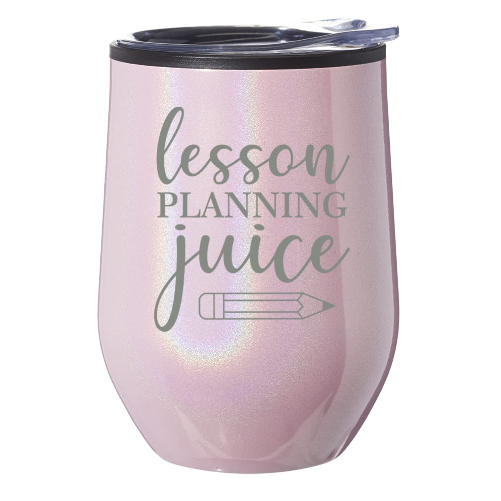 Stemless Wine Tumbler Coffee Travel Mug Glass With Lid Gift Lesson Planning Juice Teacher Funny (Pink Glitter)