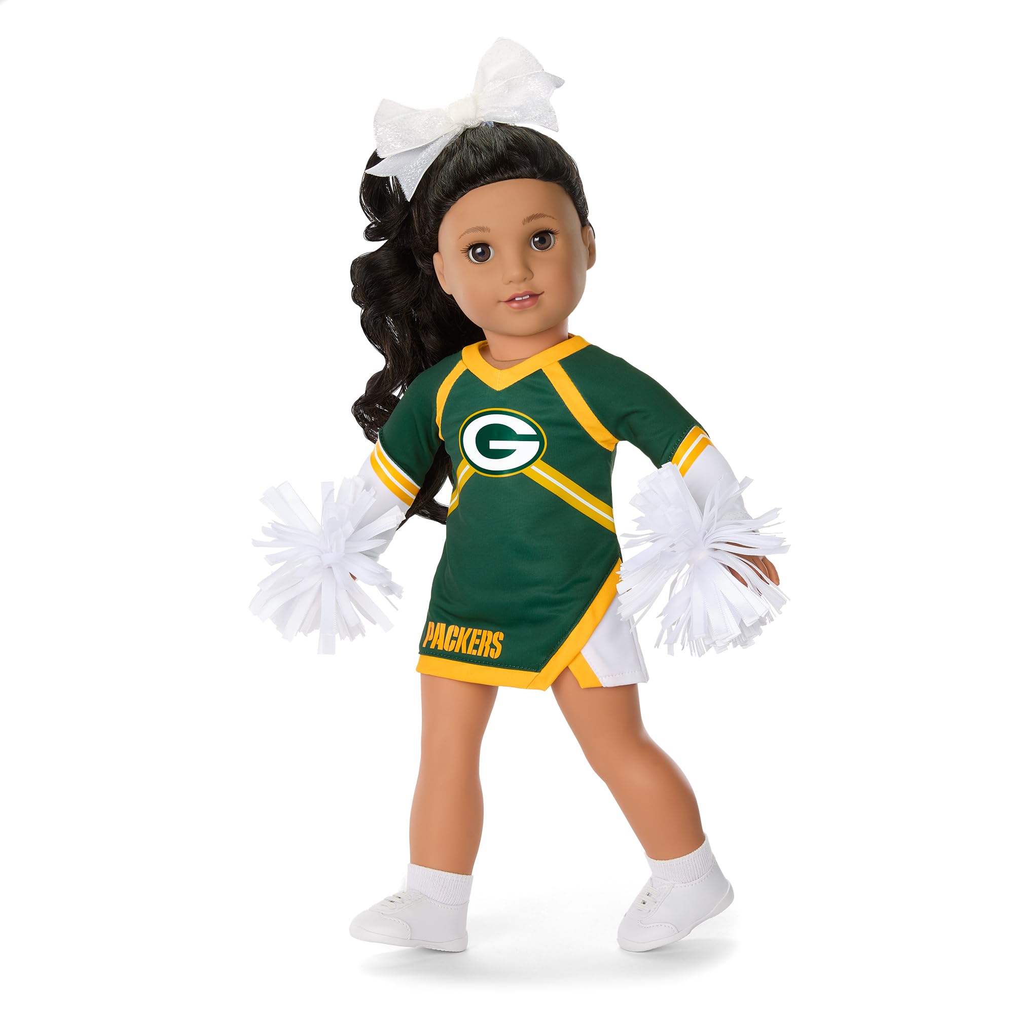 American Girl Greenbay Packers Cheer Uniform 18 inch Doll Clothes with Pom Poms, Navy and Grey, 5 pcs, Ages 6+