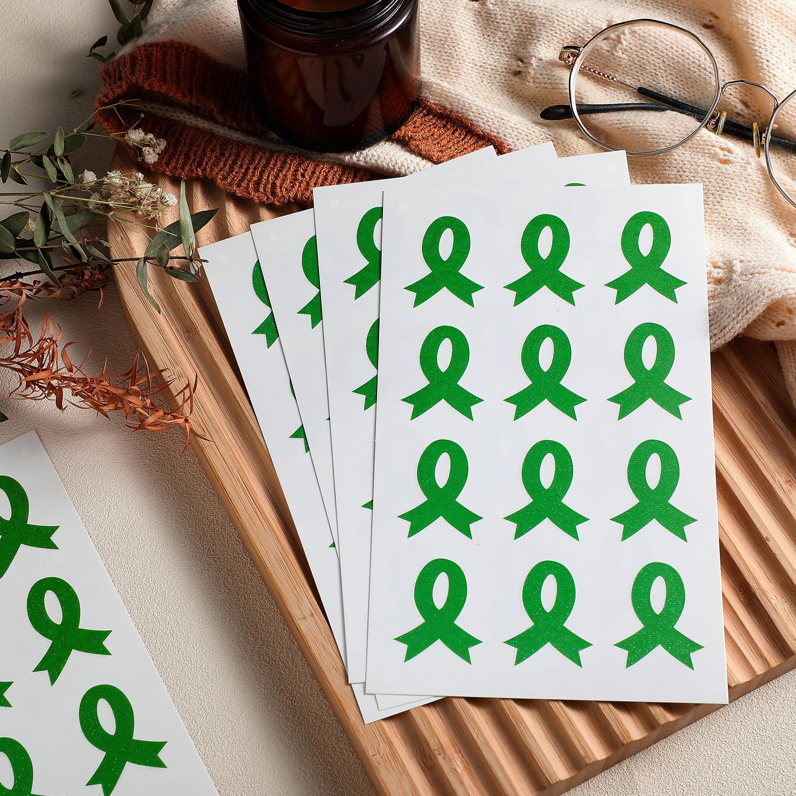 20 Sheets 240 Pcs Green Ribbon Temporary Tattoos Mental Health Awareness Tattoo Sticker for Adult Teens School Fundraiser Charity Public Social Event Welfare Supplies