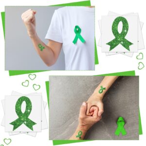 20 Sheets 240 Pcs Green Ribbon Temporary Tattoos Mental Health Awareness Tattoo Sticker for Adult Teens School Fundraiser Charity Public Social Event Welfare Supplies