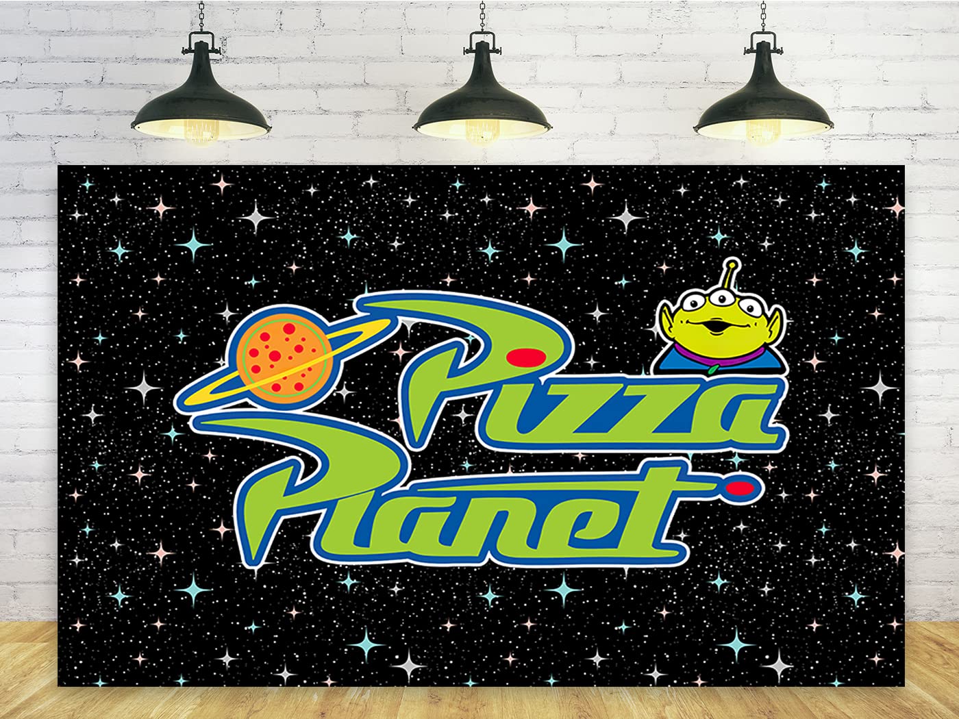 Pizza Planet Backdrop for Birthday Party Decorations Outspace Background for Baby Shower Party Cake Table Decorations Supplies Toy Story Theme Banner 5x3ft