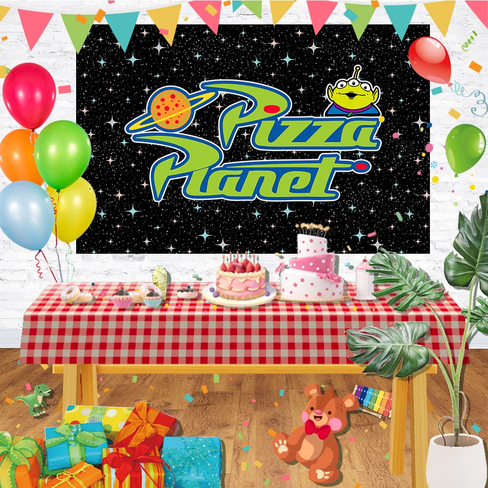 Pizza Planet Backdrop for Birthday Party Decorations Outspace Background for Baby Shower Party Cake Table Decorations Supplies Toy Story Theme Banner 5x3ft