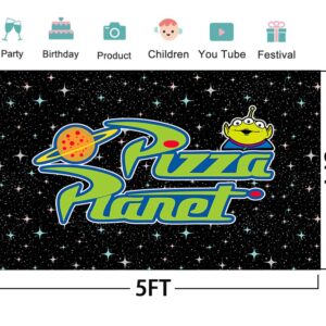 Pizza Planet Backdrop for Birthday Party Decorations Outspace Background for Baby Shower Party Cake Table Decorations Supplies Toy Story Theme Banner 5x3ft