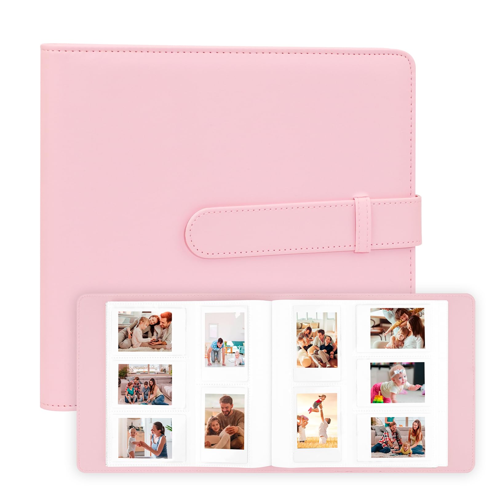 Veicevol 360 Pockets Photo Album for Fujifilm Instax Mini Camera, Album for Polaroid Photo, Leather Cover, Photo Album for Fujifilm Instax Mini 12 11 9 40 8 7 Evo LiPlay Camera, 2x3 Photo Album, Pink