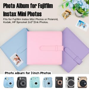 Veicevol 360 Pockets Photo Album for Fujifilm Instax Mini Camera, Album for Polaroid Photo, Leather Cover, Photo Album for Fujifilm Instax Mini 12 11 9 40 8 7 Evo LiPlay Camera, 2x3 Photo Album, Pink