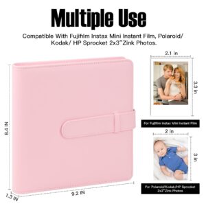 Veicevol 360 Pockets Photo Album for Fujifilm Instax Mini Camera, Album for Polaroid Photo, Leather Cover, Photo Album for Fujifilm Instax Mini 12 11 9 40 8 7 Evo LiPlay Camera, 2x3 Photo Album, Pink