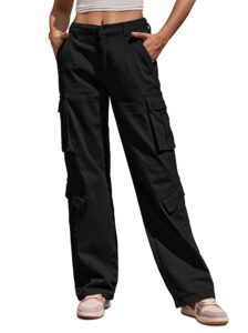 zmpsiisa women pants high waisted cargo pants combat military trousers wide leg casual pants 8 pockets (black,medium)