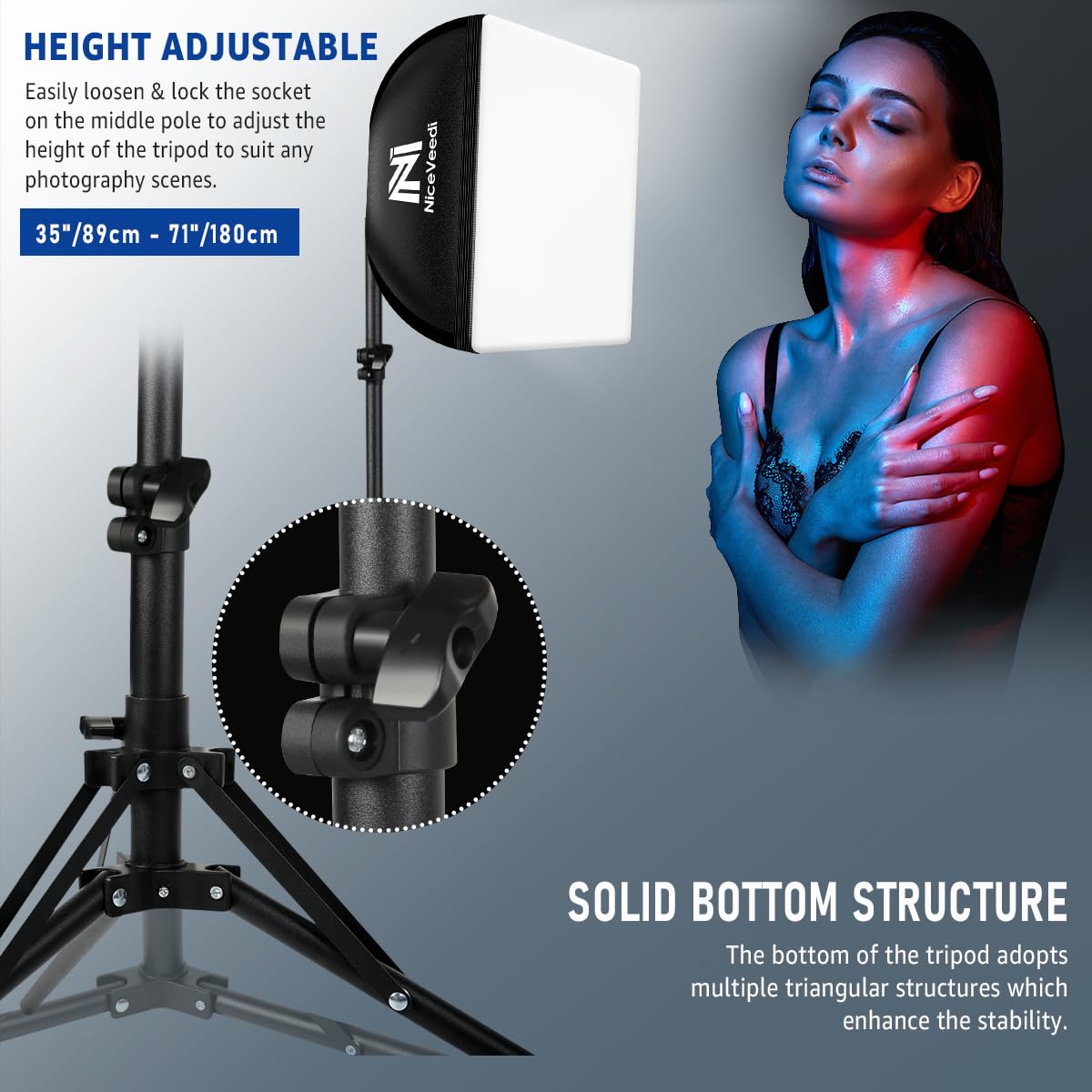 Softbox Lighting Kit, NiceVeedi 2-Pack 16'' x 16'' Softbox Photography Lighting Kit with 63” Tripod Stand & 5400K 450W Equivalent LED Bulb, Continuous Lighting for Photography/Video Record/Live Stream