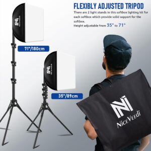 Softbox Lighting Kit, NiceVeedi 2-Pack 16'' x 16'' Softbox Photography Lighting Kit with 63” Tripod Stand & 5400K 450W Equivalent LED Bulb, Continuous Lighting for Photography/Video Record/Live Stream