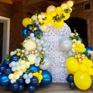 Enanal Lemon Balloon Garland Arch Kit, 153pcs Lemon Yellow Royal Blue and Dusty Blue Balloons for Lemonade Party Baby Shower Birthday Honeybee Party Supplies Bridal Shower Party Decoration (Lemon)