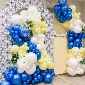 Enanal Lemon Balloon Garland Arch Kit, 153pcs Lemon Yellow Royal Blue and Dusty Blue Balloons for Lemonade Party Baby Shower Birthday Honeybee Party Supplies Bridal Shower Party Decoration (Lemon)