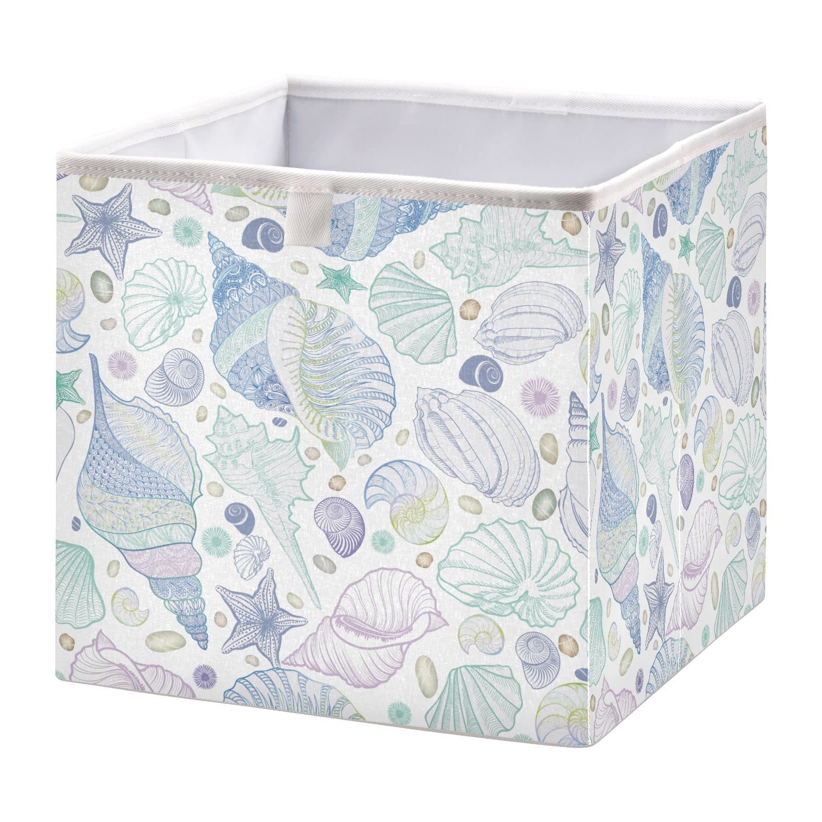 Burbuja Seashell Storage Cubes Fabric Storage Bins Foldable Closet Organizer Basket with Handle, 11x11x11 Cube