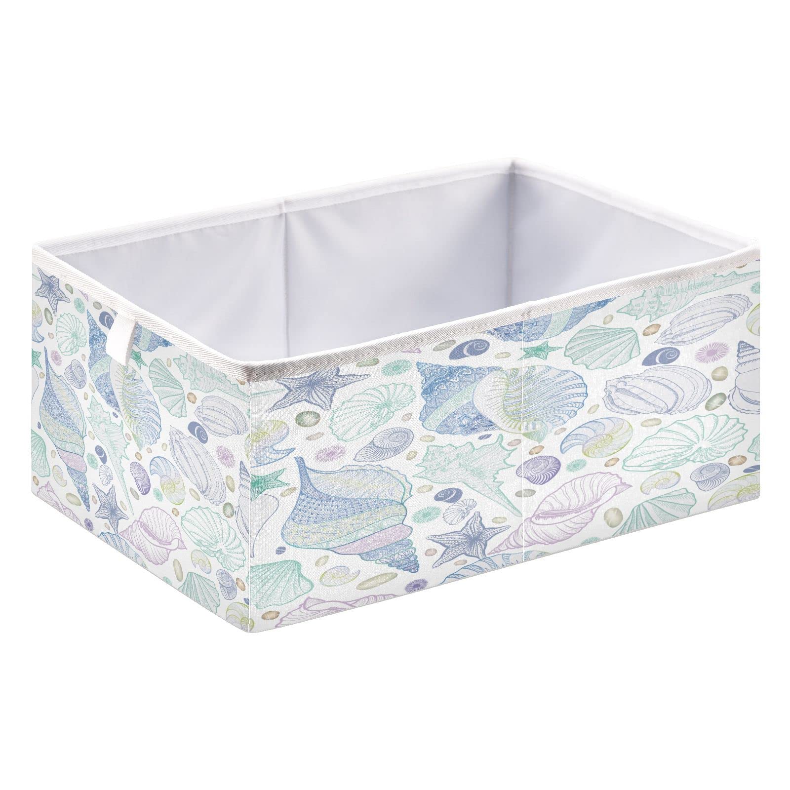 Burbuja Seashell Storage Cubes Fabric Storage Bins Foldable Closet Organizer Basket with Handle, 11x11x11 Cube