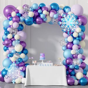 frozen balloon garland arch kit snow blue and purple white balloons birthday snowflake foil balloons for princess winter wonderland gir frozen theme birthday party supplies decorations